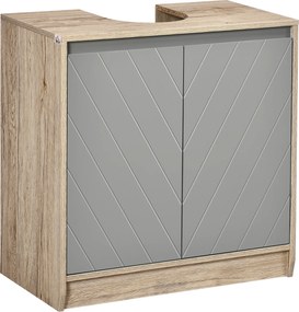 HOMCOM Podskříňková koupelnová skříňka volně stojící s dvojitými dveřmi a nastavitelnou policí Nosnost 50 kg 60x30x59,8 cm Dub a Šedá