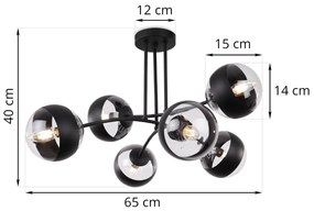 Stropní svítidlo Toledo, 6x černé/transparentní skleněné stínítko, B