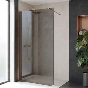 Bezrámová sprchová zástěna REA FLEXI BRUSH COPPER 130 cm, měď kartáčovaná/šedá kouřová - bez vaničky