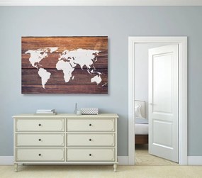 Obraz mapa světa s dřevěným pozadím - 90x60