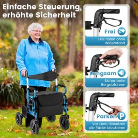 Costway Rollator s pneumatikami, skládací a lehký se sedadlem 2 v 1 invalidním