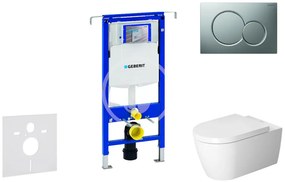 Geberit - Modul pro závěsné WC s tlačítkem Sigma01, matný chrom + Duravit ME by Starck - WC a sedátko, Rimless, SoftClose