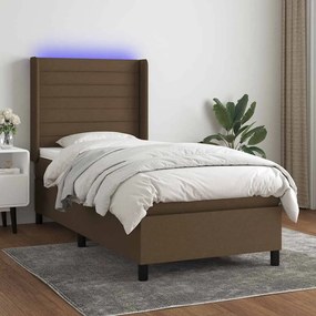 Box spring postel s matrací a LED tmavě hnědá 90x200 cm textil