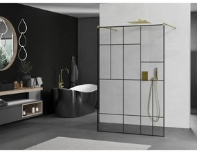 Mexen Kioto, sprchová zástěna Walk-In 100 x 200 cm, 8mm sklo černý vzor, ​​zlatý matný profil, 800-100-002-55-78
