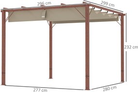 zahradní pergola 3 x 3 m, nastavitelná střecha terasy, hliníkový rám, ochrana proti slunci UPF30+, přírodní dřevo