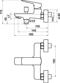 Novaservis Novaservis, Vanová baterie Nobles EGO bez příslušenství 150 mm chrom, 43020/1-0