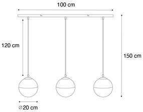 Retro závěsné svítidlo černé s čirým sklem obdélníkové 3-světlo - Eclipse