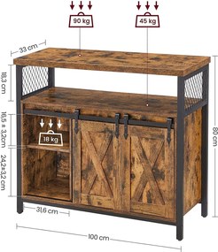 Jídelní skříň, kuchyňská skříň 100 x 33 x 80 cm rustikální hnědá a černá