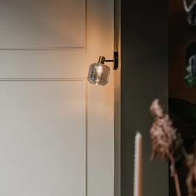 Designové stropní bodové světlo černé se zlatem a kouřovým sklem - Zuzanna