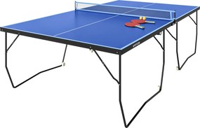 SPORTNOW stůl na stolní tenis venkovní skládací se síťkou válečky 2 pálky 3 míčky ocel modrá 274x1525x76cm pro zahradu a volný čas | Aosom.de