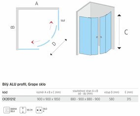 Mereo Kora Lite sprchový kout čtvrtkruh 90 cm R550 ALU sklo Grape bílý CK35121Z