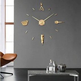 Nástěnné 3D hodiny - motiv kadeřnictví Varianta: Zlatá, Velikost: 119 cm