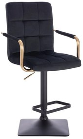 LuxuryForm Barová židle VERONA GOLD VELUR na černé hranaté základně - černá