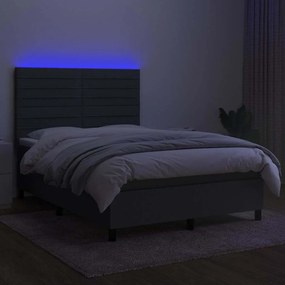 Box spring postel s matrací a LED tmavě šedá 140x190 cm textil 3134950