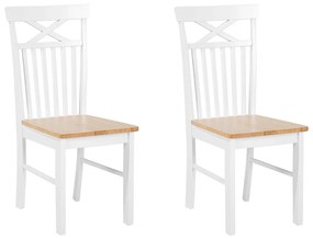 Sada 2 dřevěných jídelních židlí světlé dřevo/bílá HOUSTON Beliani