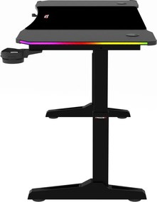 Výškově nastavitelný herní stůl ERACER H1214 — 140x60 cm, kov, melamin, černá, RGB podsvícení