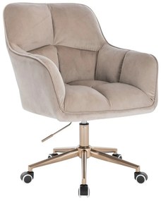 LuxuryForm DESIGN Otočné křeslo AMALFI VELUR na zlaté podstavě s kolečky - latte