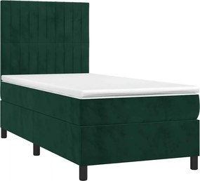 Box spring postel s matrací a LED tmavě zelená 100x200 cm samet 3136230