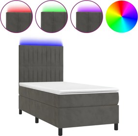 Box spring postel s matrací a LED tmavě šedá 90x200 cm samet 3136222