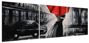 Obraz zamilovaného páru pod deštníkem (150x50 cm)