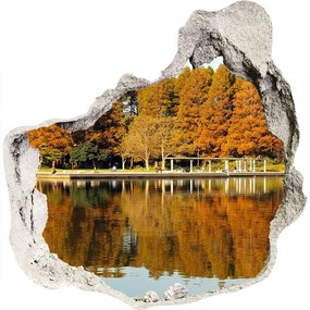 Wallmuralia Nálepka 3D díra na zeď beton Les nad jezerem 75x75 cm