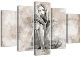 Obraz na plátně pětidílný Ženský nahý béžový - 100x70 cm