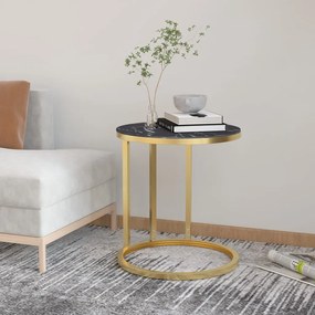 Odkládací stolek zlatý a černý mramor 45 cm tvrzené sklo 331663