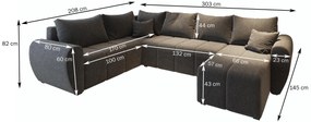 PRM Rohová sedačka MOKA XL do U, 303 cm Roh sedačky: Pravý roh, Barva látky: COSMIC 160