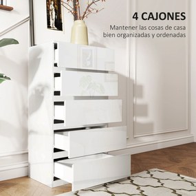 HOMCOM 5-zásuvkový komoda Moderní komoda se systémem proti převrhnutí pro obývací pokoj a chodbu 55x33x100 cm lesklá bílá