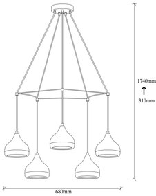 Lustr na lanku YILDO 5xE27/40W/230V černá/měděná