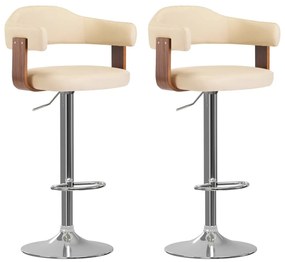 Barové stoličky 2 ks krémové ohýbané dřevo a umělá kůže - Default Title