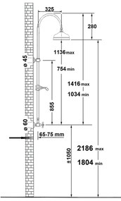 Reitano Rubinetteria, ANTEA sprchový sloup k napojení na baterii, hlavová a ruční sprcha, chrom, SET031