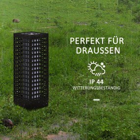 Outsunny solární světlo ratanový design 15,5x15,5x46cm vodotěsné se světelným senzorem automatická zahradní LED lampa černá pro terasu a zahradu