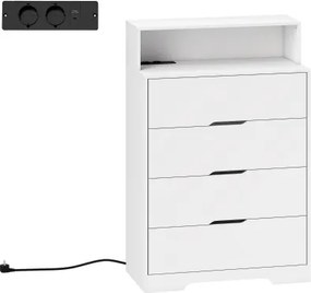 HOMCOM komoda do ložnice se 4 zásuvkami, nabíjecí stanice s USB, USB‑C, otevřená přihrádka, 80x40x120 cm, bílá