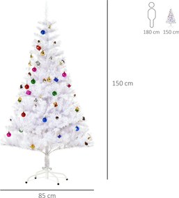 Aosom Umělý vánoční stromek 150 cm, umělá jedle s koulemi, zvonky, bubny, dárkovými krabičkami, vánoční stromek s 680 špičkami, 12 šiškami, vánoční d…