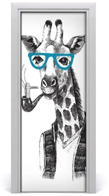 Samolepící fototapeta na dveře Žirafa s brýlemi 85x205 cm