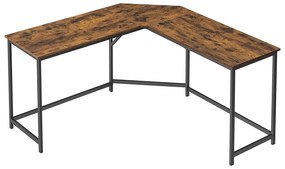Rohový psací stůl, PC stůl ve tvaru L, kancelářský stůl, vintage hnědo-černá barva