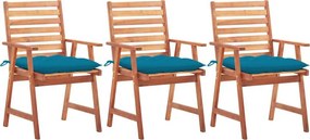 vidaXL Zahradní jídelní židle s poduškami 3 ks masivní akáciové dřevo [3064367] Barva: Modrá