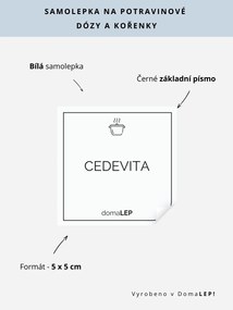 Samolepka na láhev CEDEVITA –  5 x 5 cm – bílá vinylová, voděodolná, omyvatelná samolepka na dózy, základní písmo