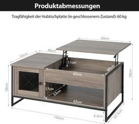 Costway Konferenční stolek se zvedací deskou s pneumatickým zvedacím zařízením