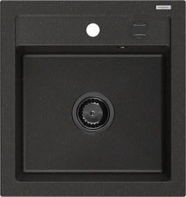 Mexen Vito, granitový dřez 520x490x210 mm, 1-komorový, černá-zlatá metalíza s černým sifonem, 6503521000-75-B