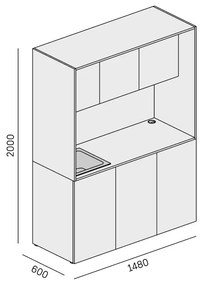 PLAN Kuchyňka NIKA se dřezem a baterií 1481 x 600 x 2000 mm, dub přírodní, levé