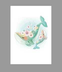 Dream Creations Dětské plakáty mořští živočichové | 3 vzory Vzor: Velryby zelené / žluté
