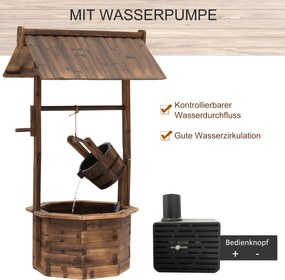 Outsunny zahradní fontána okrasná fontána vodopád z masivního dřeva 68 x 57 x 118 cm nastavitelná v hnědé barvě pro zahradu a terasu | Aosom.de