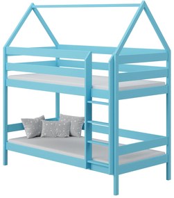 BabyBeds Dětská patrová postel DOMEČEK Velikost postele: 180x80 cm, Barva postele: Modrá, Úložný prostor: Dva menší šuplíky na kolečkách