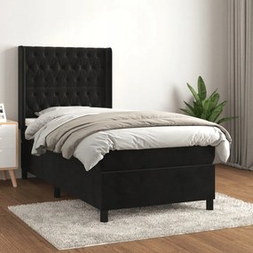 Box Spring Postel S Matrací Černá Samet Černá Prošívaný design 90 x 200 c