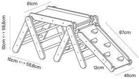 Šedý/v přírodní barvě pikler trojúhelník z borovicového dřeva 265x61x60 cm Montessori – Meowbaby