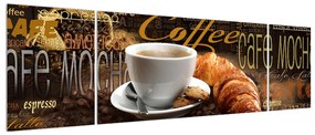 Obraz kávy a croissantů (170x50 cm)