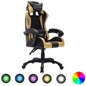 Herní židle s RGB LED podsvícením zlato-černá umělá kůže 287998