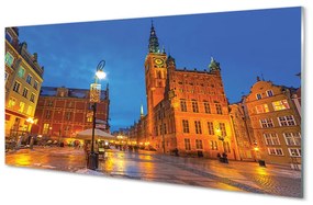 Skleněný panel Gdańsk Staré Město v noci kostel